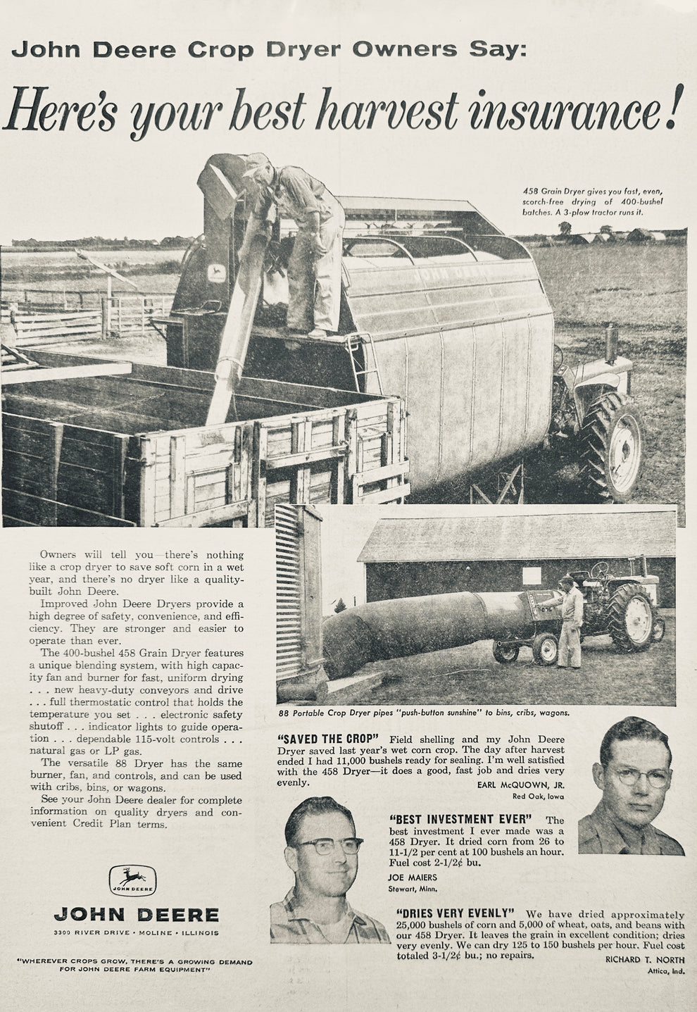 1960 John Deere Grain Dryer - Best Harvest Insurance - Vintage Ad #509 ...